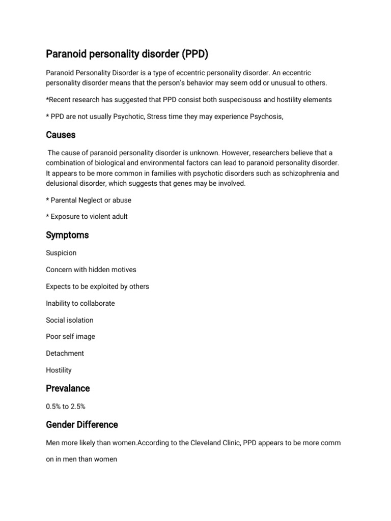 Paranoid Personality Disorder | PDF