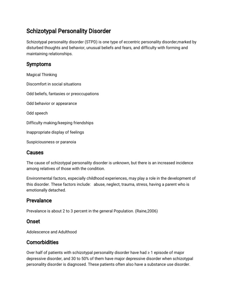 Schizotypal Personality Disorder | PDF