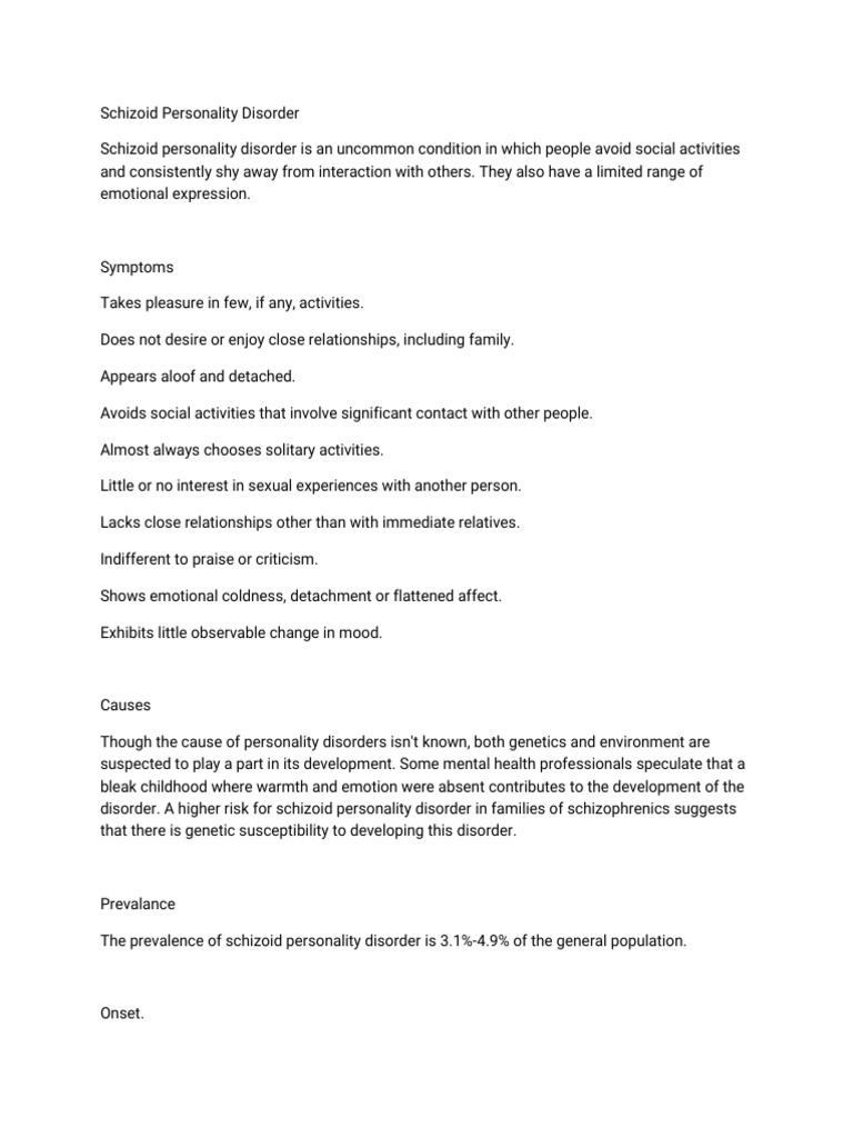 Schizoid Personality Disorder | PDF