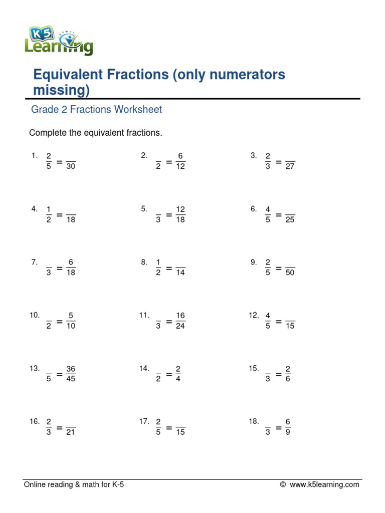 Grade 2-3 Equivalent Fractions Worksheet | PDF | Mathematical Notation ...