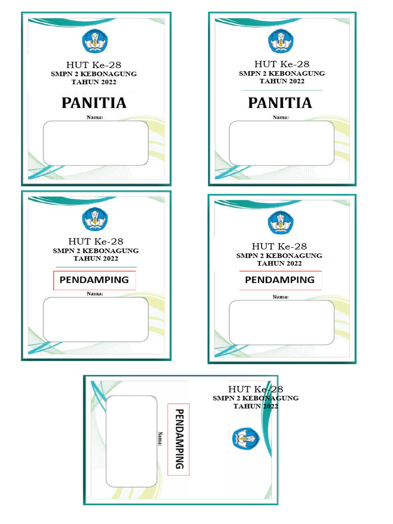 ID CARD PANITIA DAN PESERTA Hut | PDF