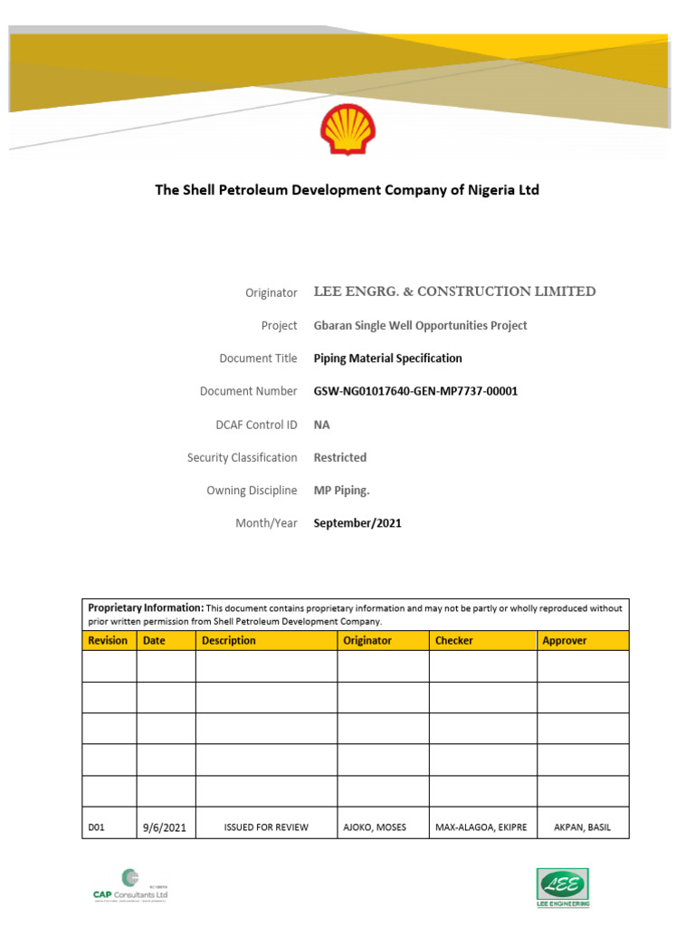 GSW NG01017640 GEN MP4033 00002 001 Piping Material Specification | PDF ...