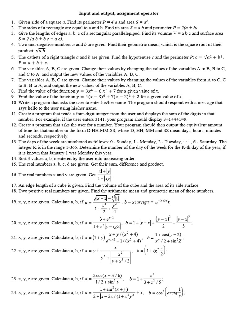 Lab 1 Input, Output, Variables, Datatypes, Arithmetic Operation | PDF | Mean | Area