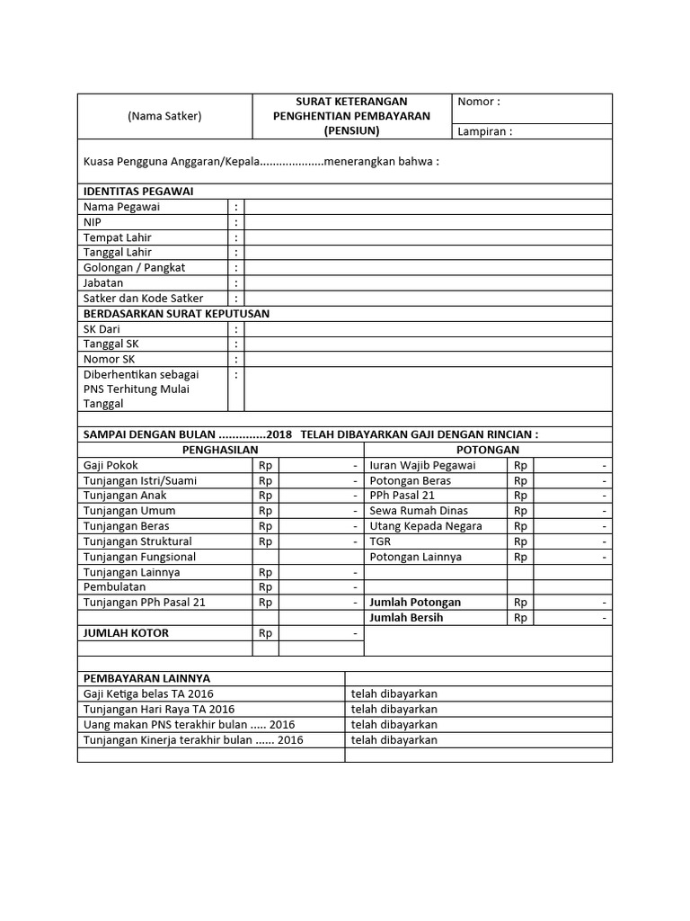 Surat Keterangan Penghentian Pensiun | PDF