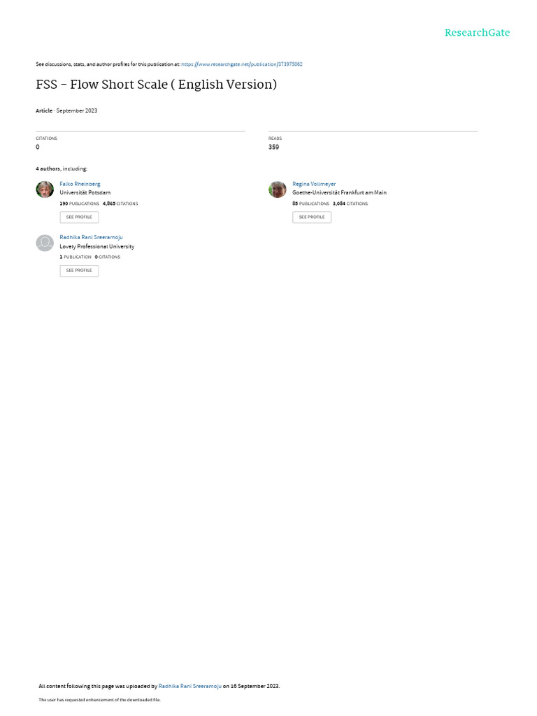 FSS FlowShortScaleEnglishVersion | PDF | Flow (Psychology) | Validity (Statistics)