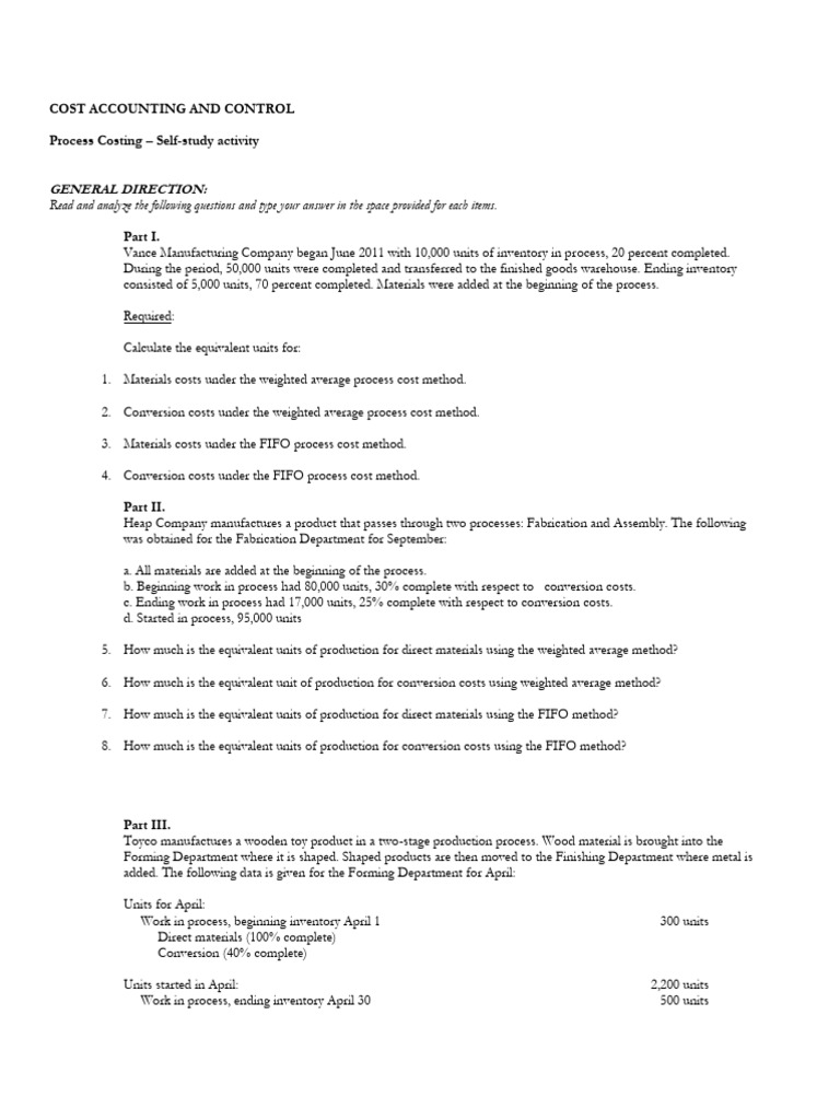 Process-Costing Self-Study-Activity With Answers | PDF | Supply Chain Management | Logistics