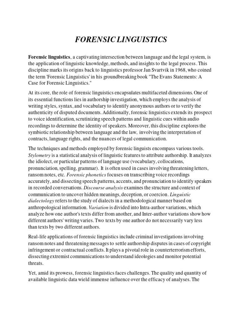 Forensic Linguistics | PDF | Linguistics | Communication