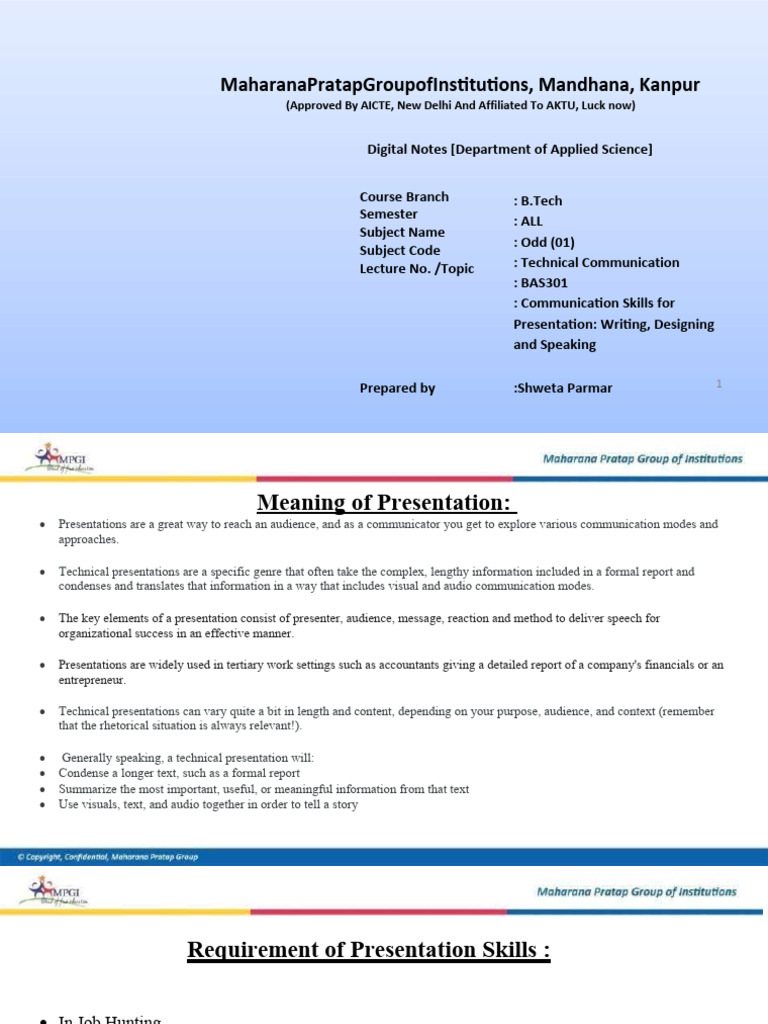 Unit 3-Communication Skills For Presentation Writing, Designing ...
