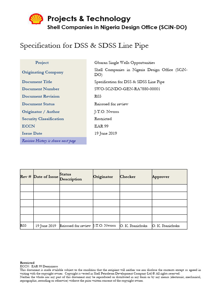 Gen Ra7880 00001 R03 Specification For Sdss Dss Line Pipe Pdf Pipe