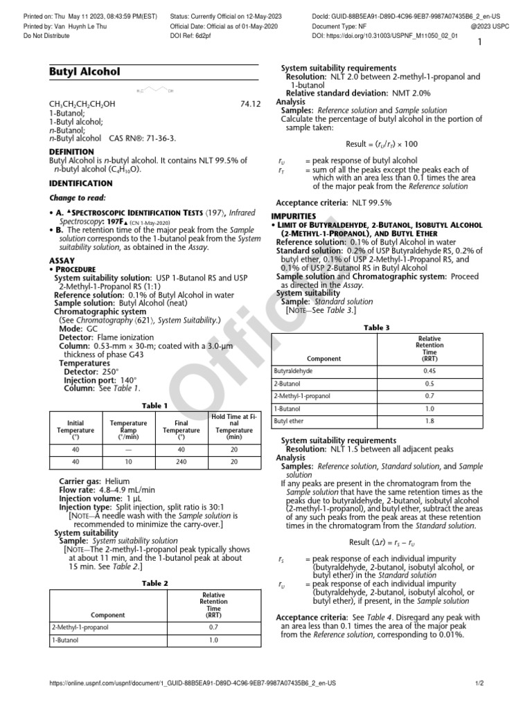 Butanol | PDF | Analytical Chemistry | Chemical Compounds