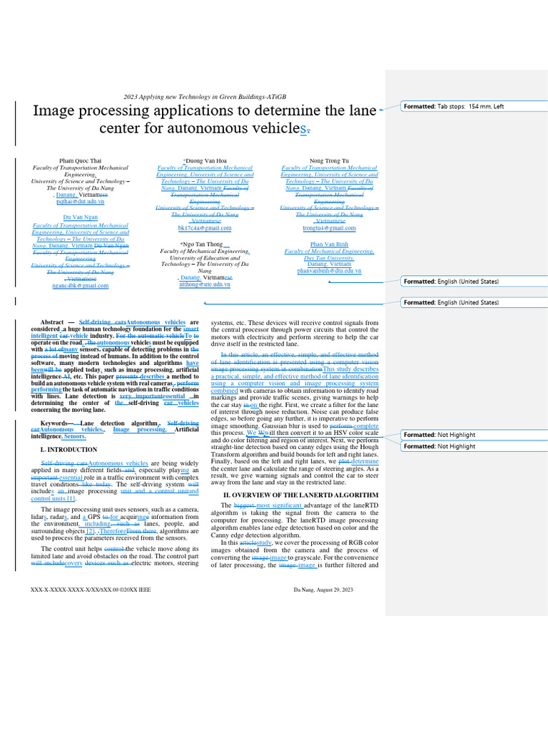 Image Processing Applications To Determine The Lane Center For Autonomous Vehicle - Submitted ...