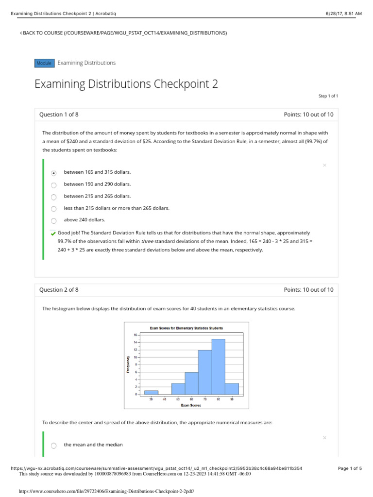 Examining Distributions Checkpoint 2 | PDF | Statistical Theory | Probability And Statistics