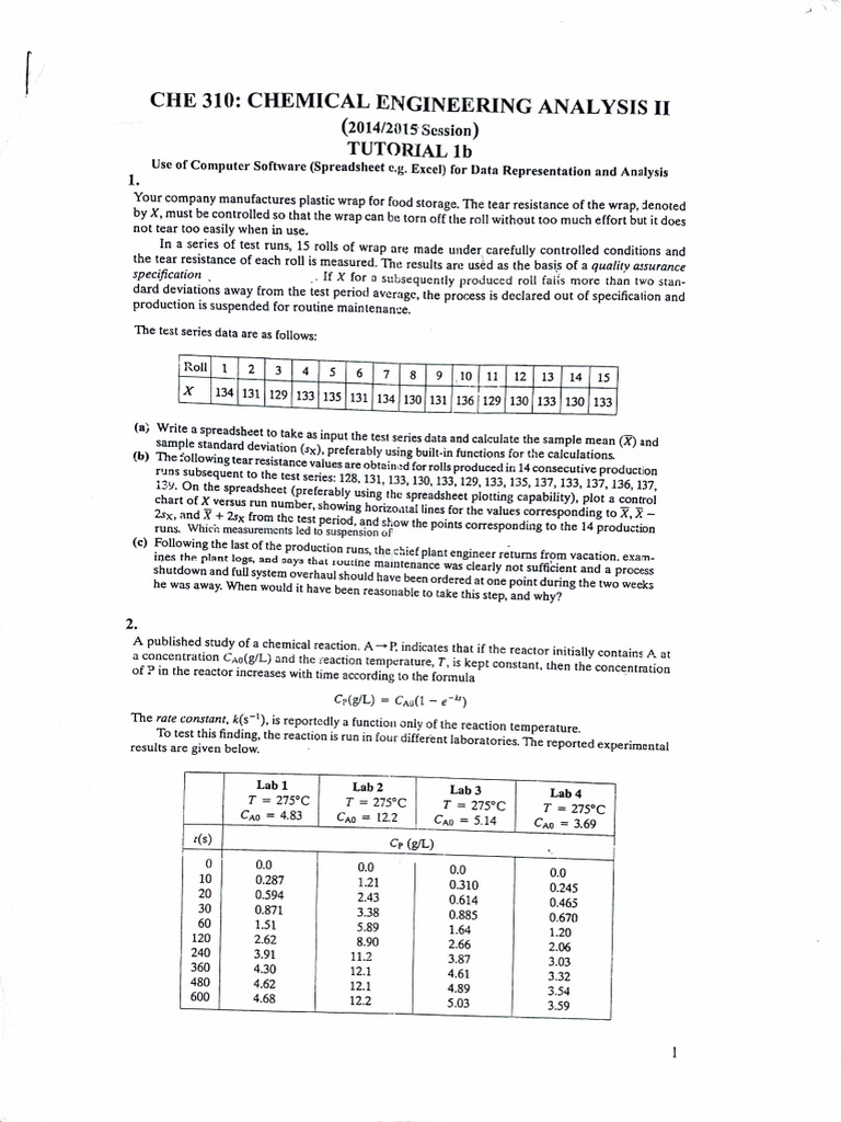 Chemical Engineering Data Analysis Tutorial | PDF | Regression Analysis ...