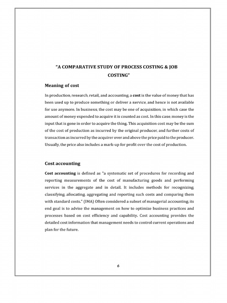 Comparative Study of Process Costing Black Book Project | PDF