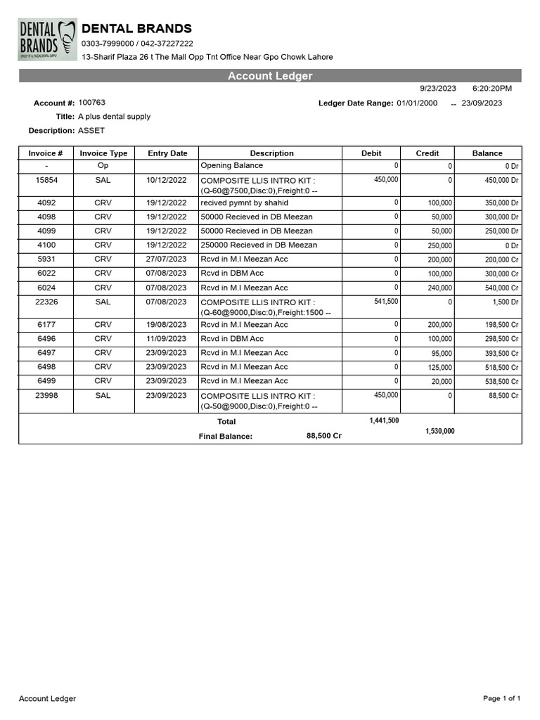 Dental Supply Account Ledger Summary | PDF