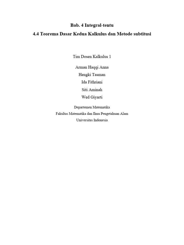 Bab. 4 Integral-Tentu | PDF | Metode & Bahan Ajar