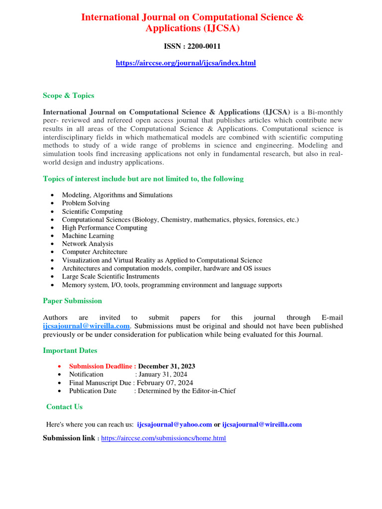 International Journal On Computational Science & Applications (IJCSA) | PDF