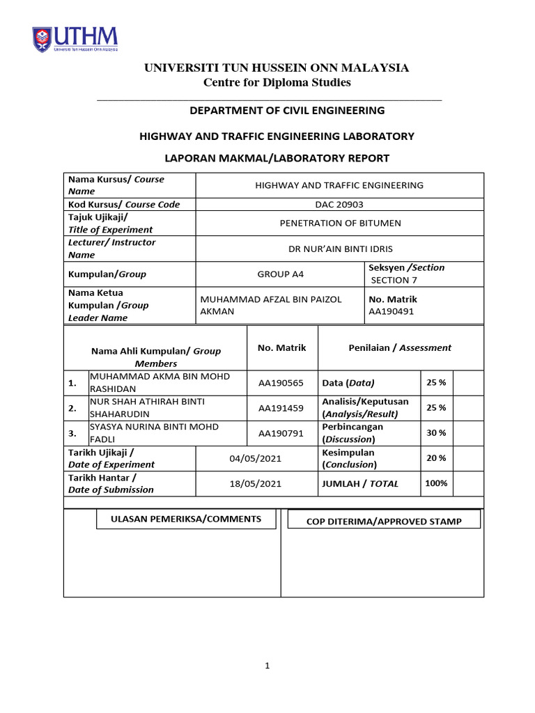 Bitumen Penetration Test Report | PDF | Viscosity | Applied And ...