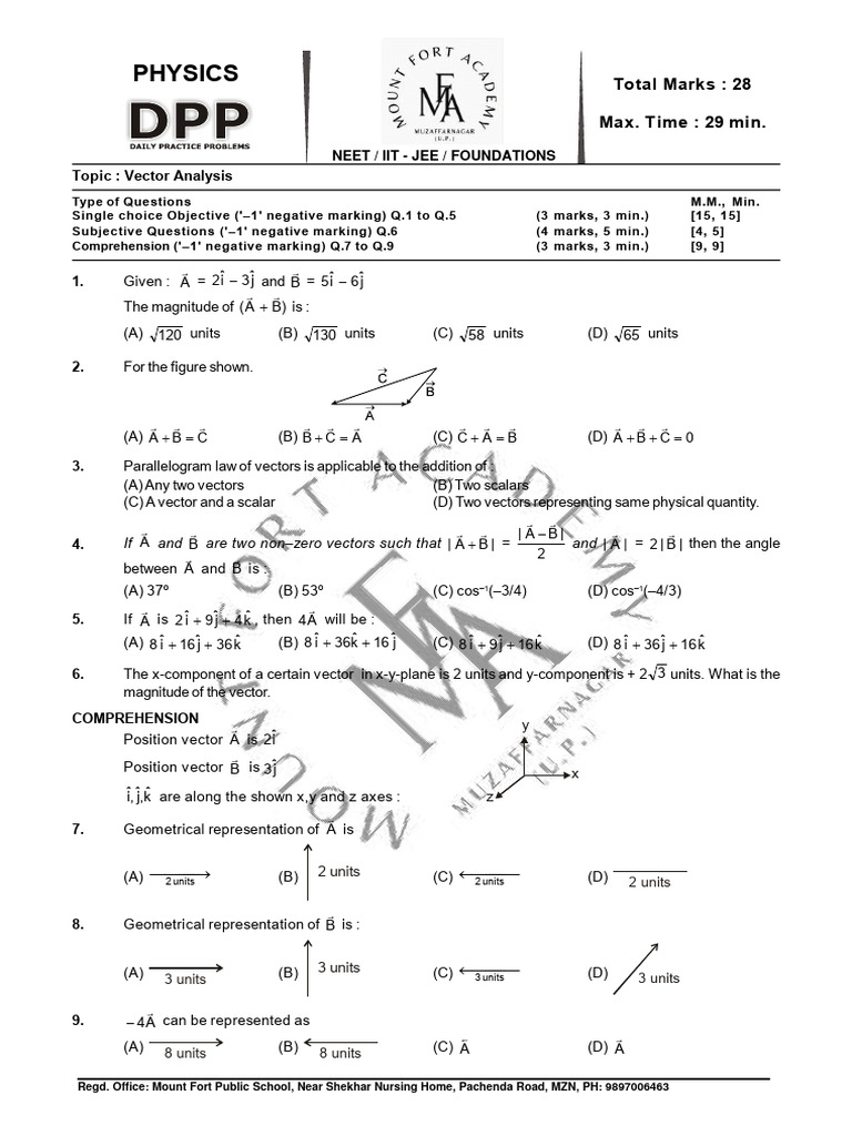 DPP - Vector Analysis (MFA) | Download Free PDF | Euclidean Vector ...