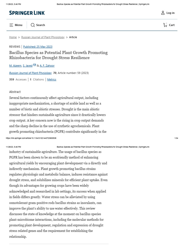 Bacillus Species As Potential Plant Growth Promoting Rhizobacteria For Drought Stress Resilience ...