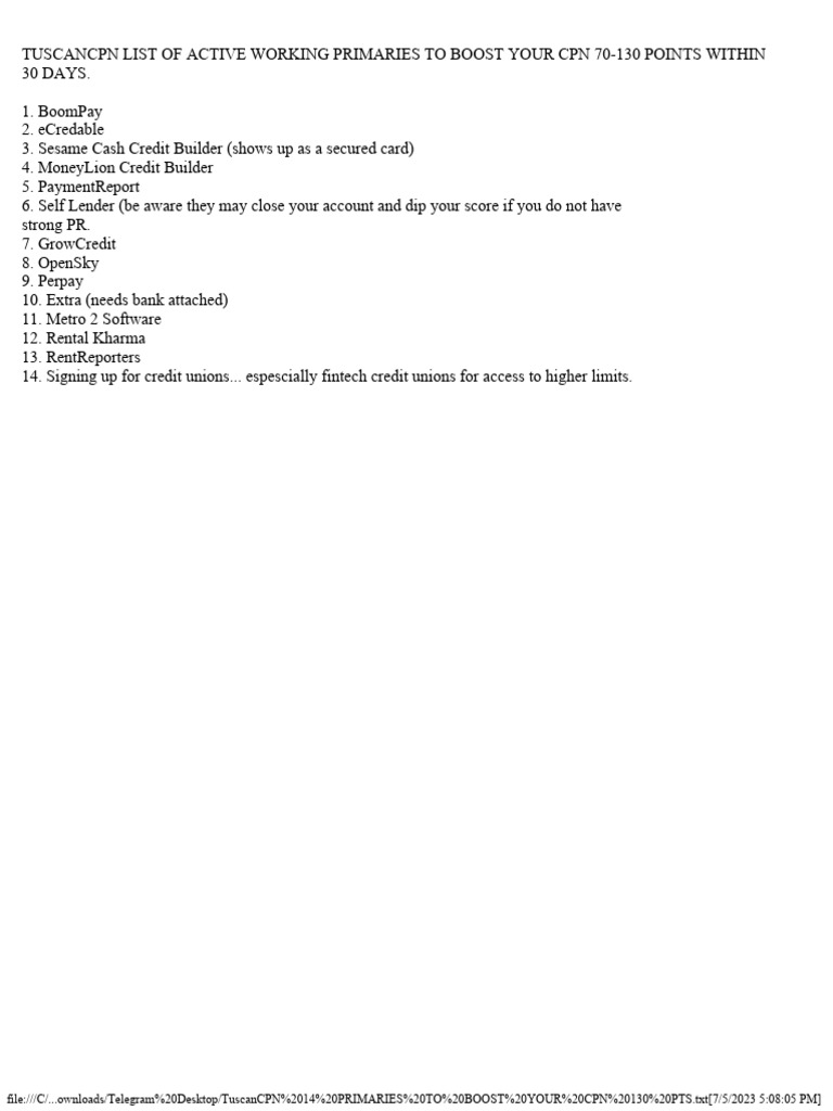 CPN Primary Tradelines - Tuscancpn 14 Primaries To Boost Your CPN 130 ...