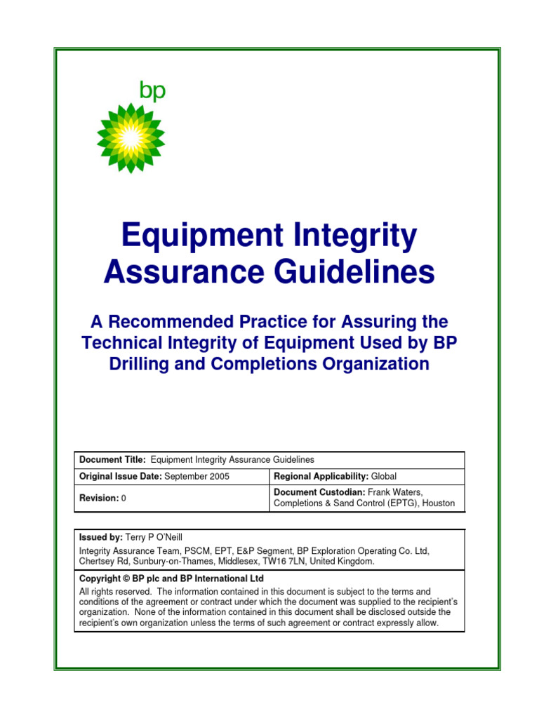 Equipment Integrity Assurance Guidelines With Appendices - Revision 0 ...