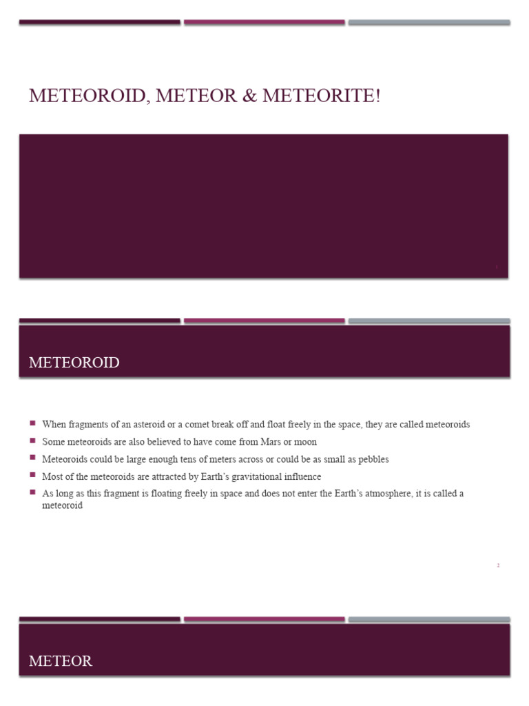 Lecture 8 Meteors | PDF | Meteoroid | Meteorite