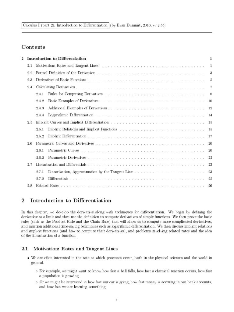 Calc1 2 Introduction To Differentiation | PDF