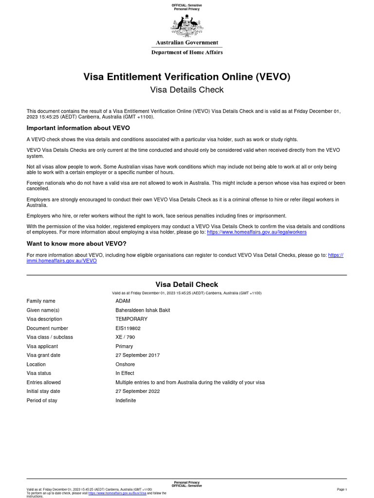 VEVO Visa Details Check - Baheraldeen Ishak Bakit ADAM | PDF