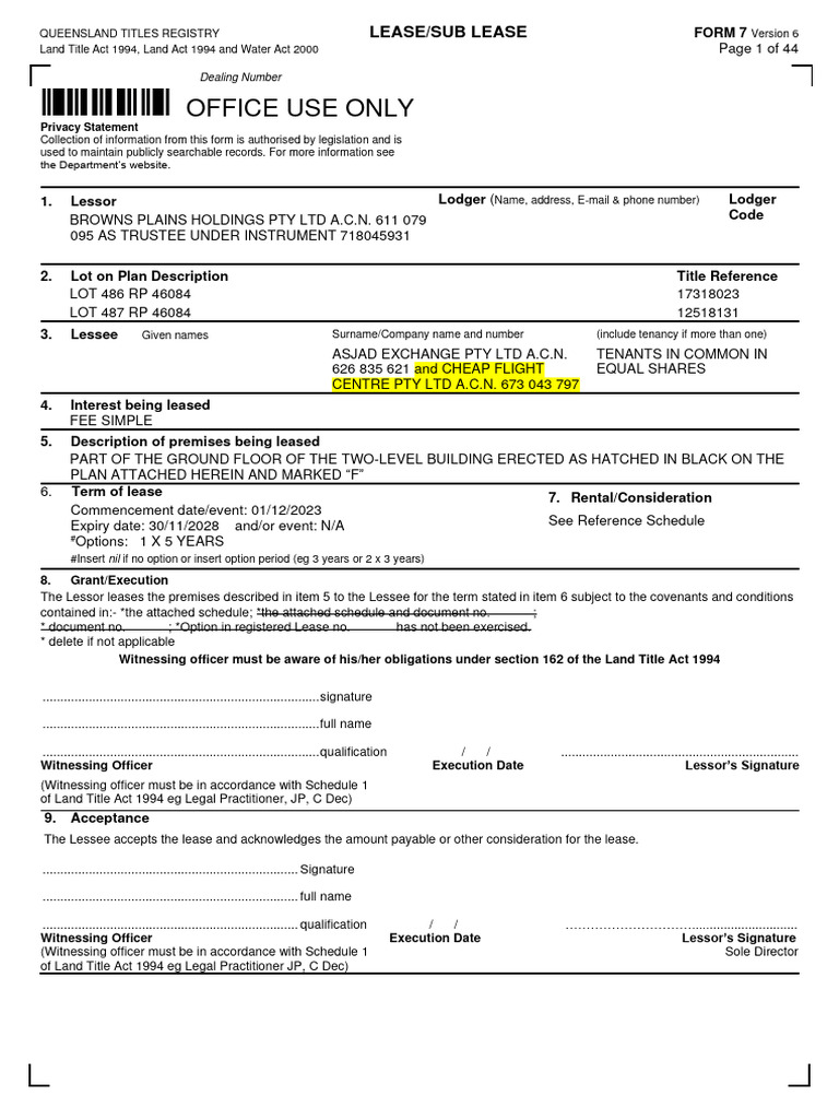 Form 7 Lease - Draft 21.11.23 | PDF | Cost Of Living | Lease