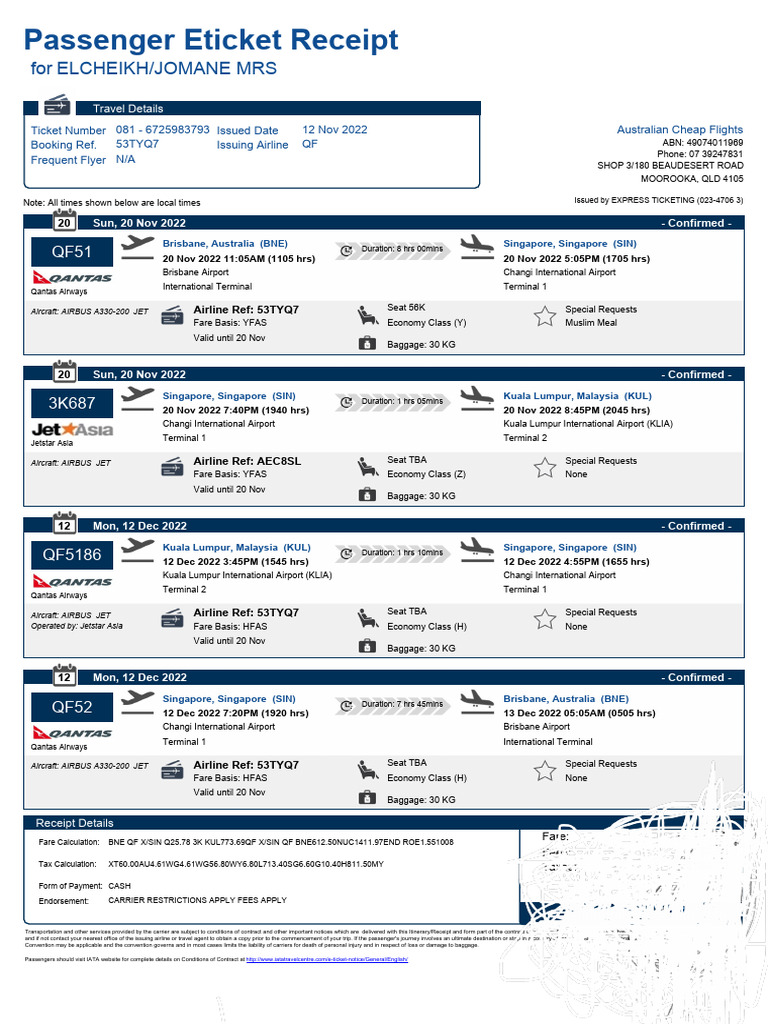 Etkt Elcheikh Jomane Mrs 6725983793 | PDF | Airlines | Aviation