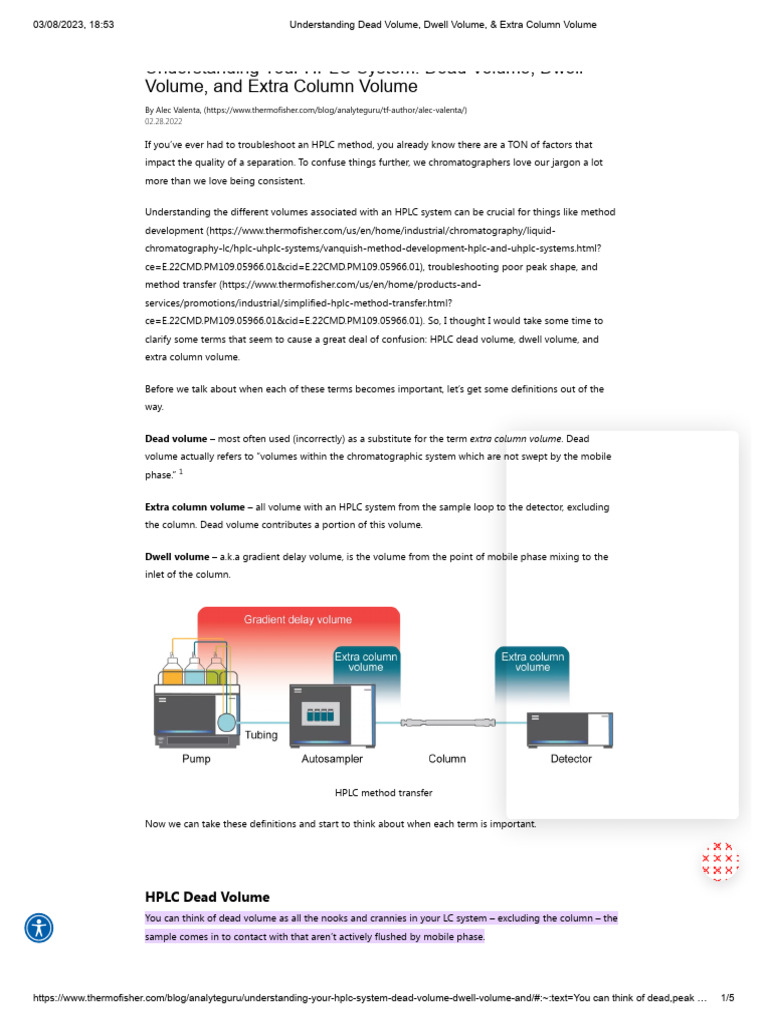 HPLC Dead, Dwell, & Extra Column Volume Explained | PDF | High ...