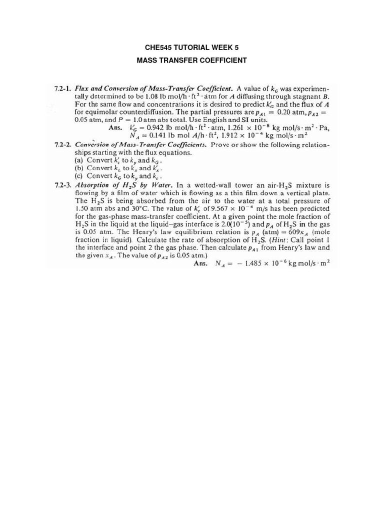Tutorial mass transfer | PDF