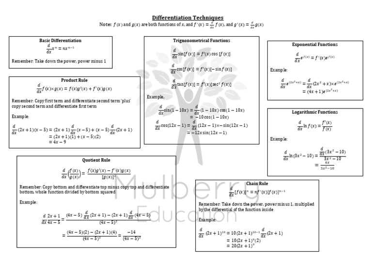 Differentiation Techniques Overview | PDF | Mathematical Concepts ...
