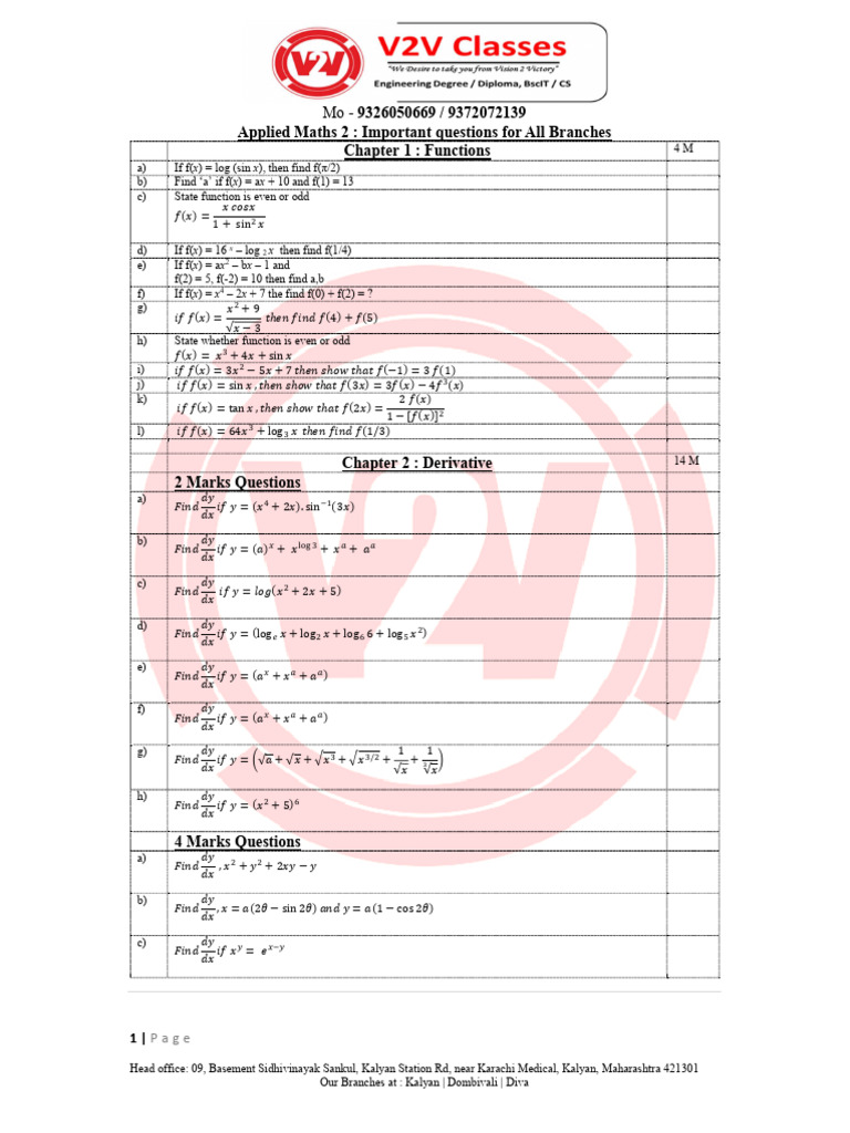 Applied Maths 2 - MSBTE - Imp Questions | PDF | Area | Integral