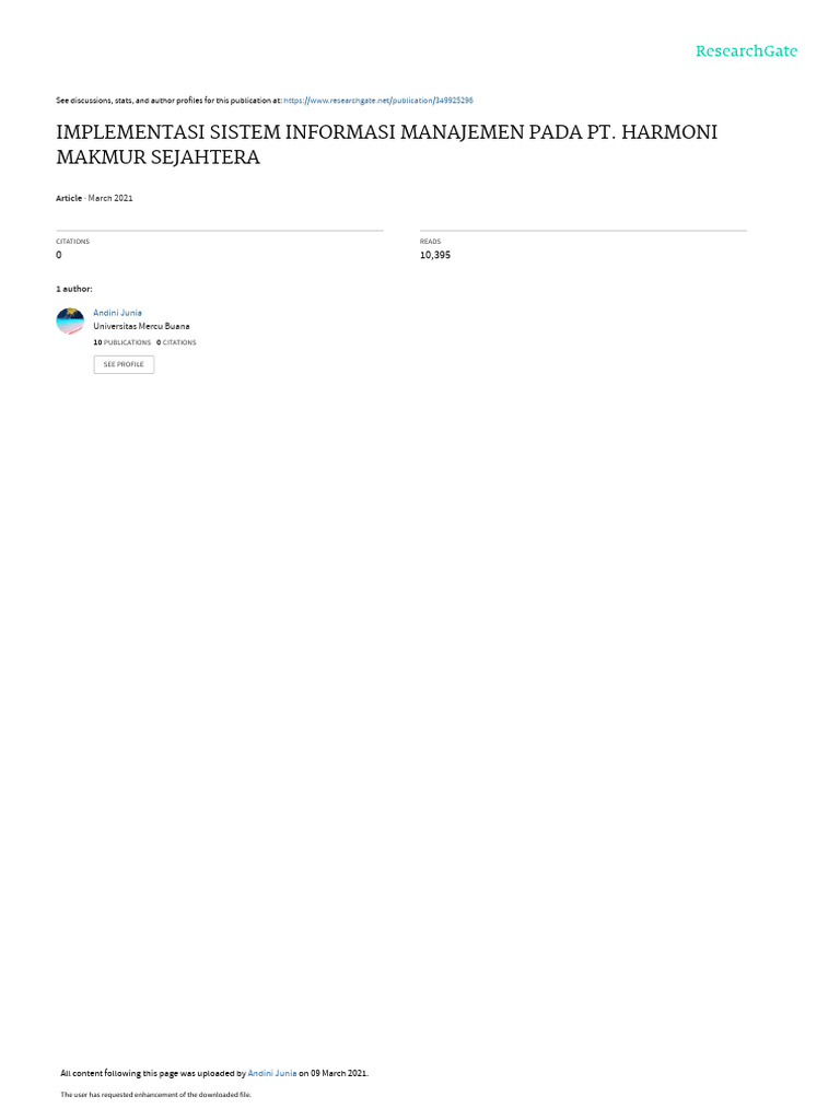 Implementasi Sistem Informasi Manajemen Pada Pt. Harmoni Makmur ...
