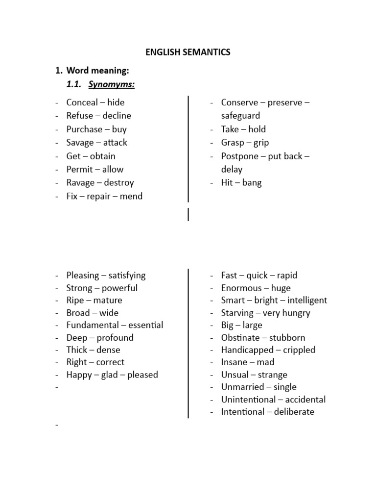1.1. Synomyms:: English Semantics 1. Word Meaning | PDF
