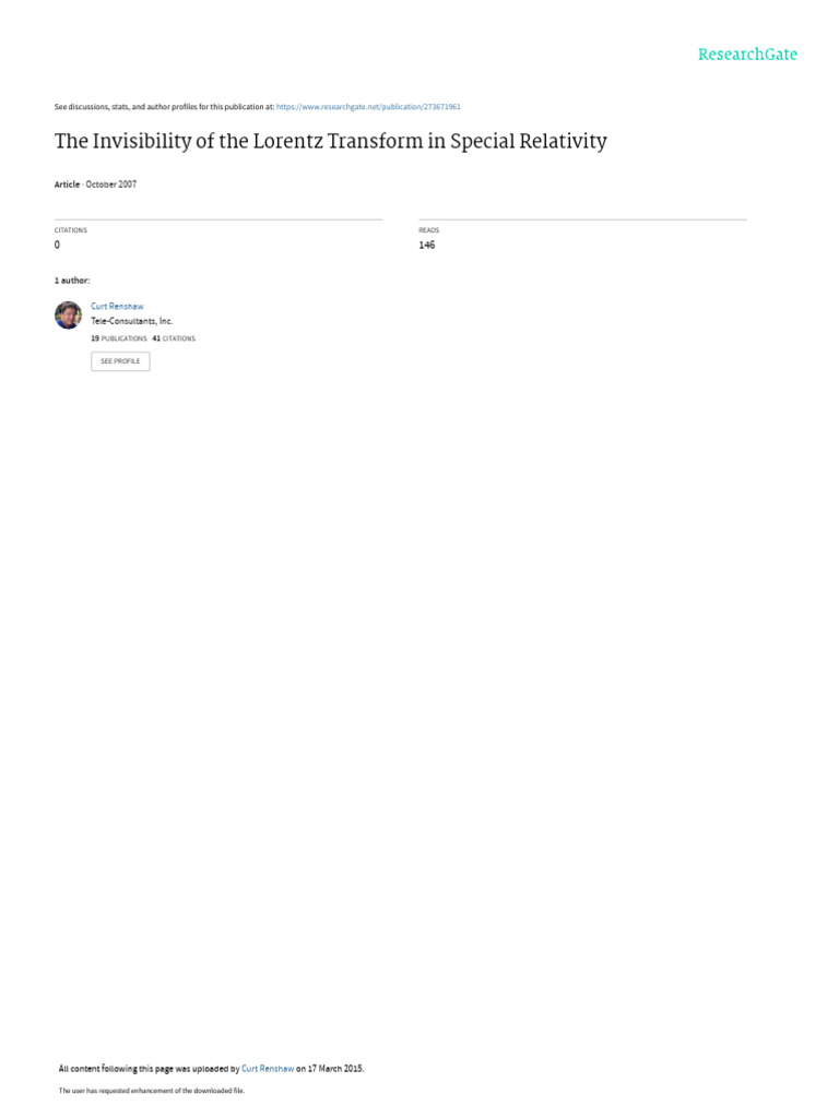 The Invisibility of The Lorentz Transform in Special Relativity | PDF ...