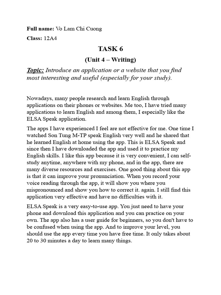 Writing - Unit 4 - Task 6 | PDF