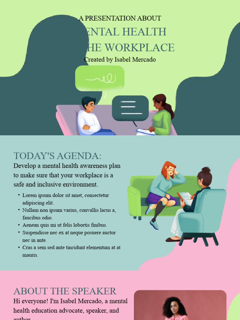 Green Pink Creative Colorful Illustration Mental Health Presentation ...