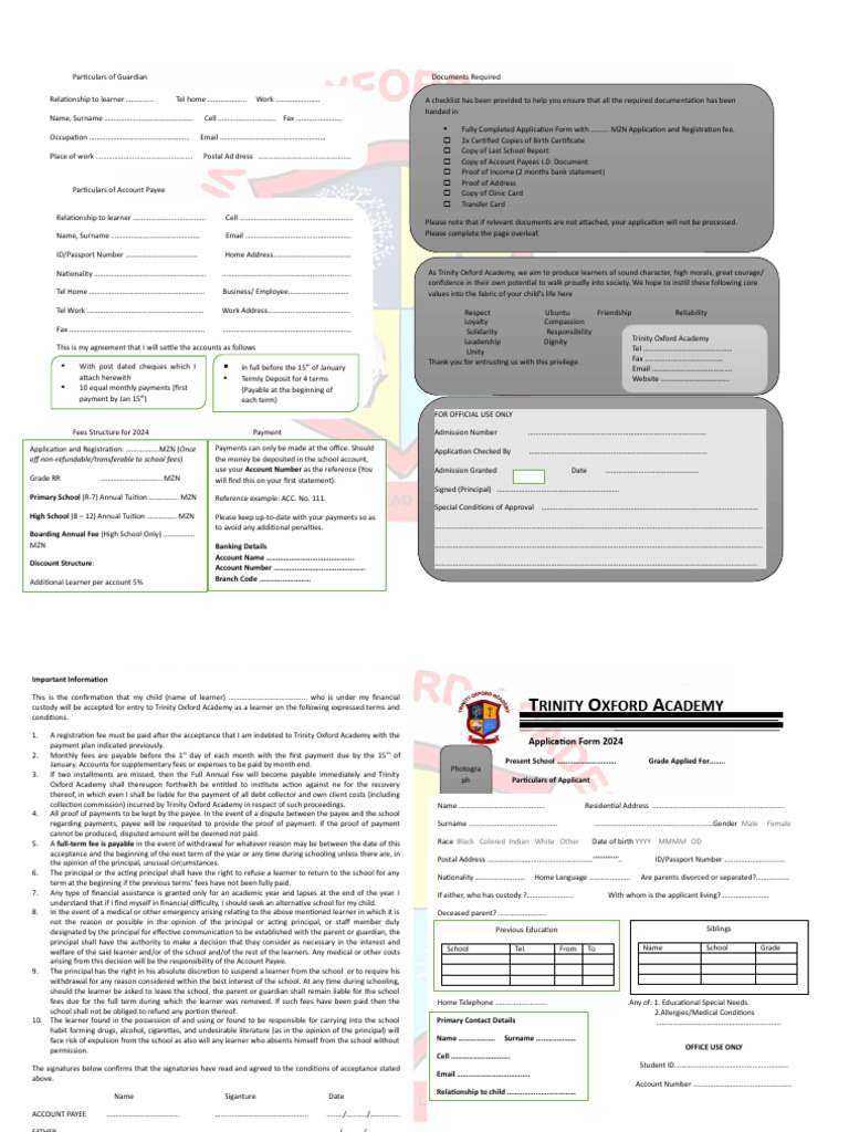 Trinity Oxford Academy App Form-1 | PDF | Payments | Justice