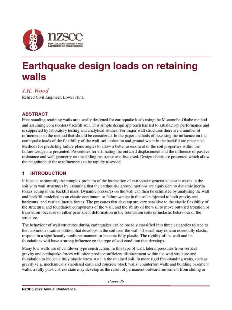 Earthquake Design Loads On Retaining | PDF