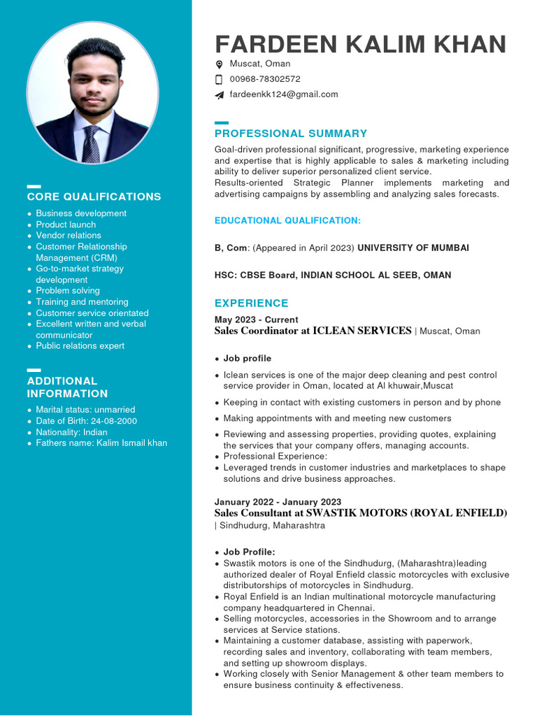 Fardeen Khan Prof CV (1) - 20 | PDF | Customer Relationship Management | Sales