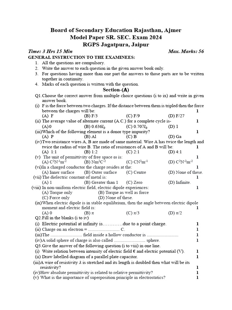 Physics - Model Paper - 01 | PDF