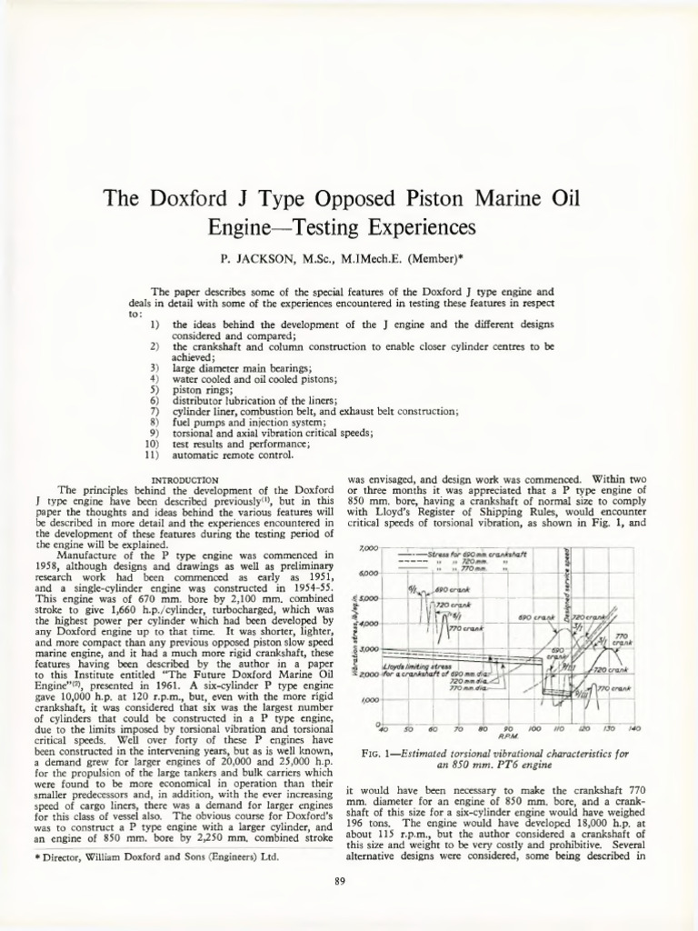 The Doxford J Type Opposed Piston Marine Oil Engine Testing Experiences ...