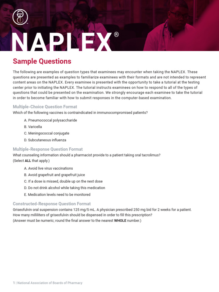 NAPLEX Sample Questions 1 | PDF