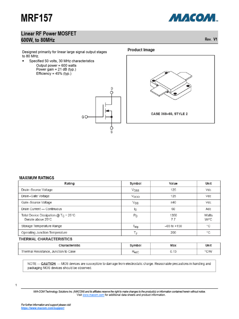 MRF157 | PDF | Field Effect Transistor | Mosfet