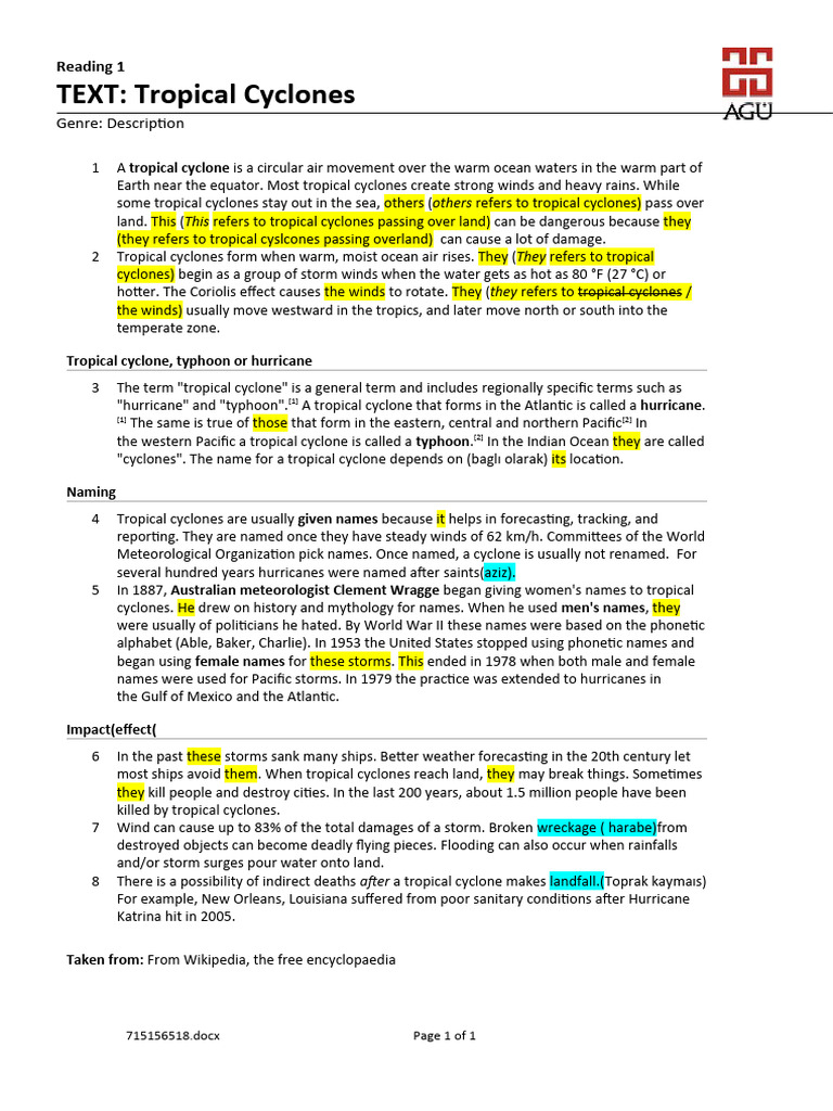R1 005 Tropical Cyclones TEXT Highlighted For Text Ref | PDF | Science ...