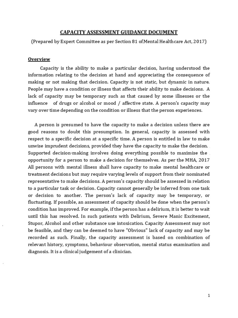 Capacity Assessment in Mental Healthcare | PDF