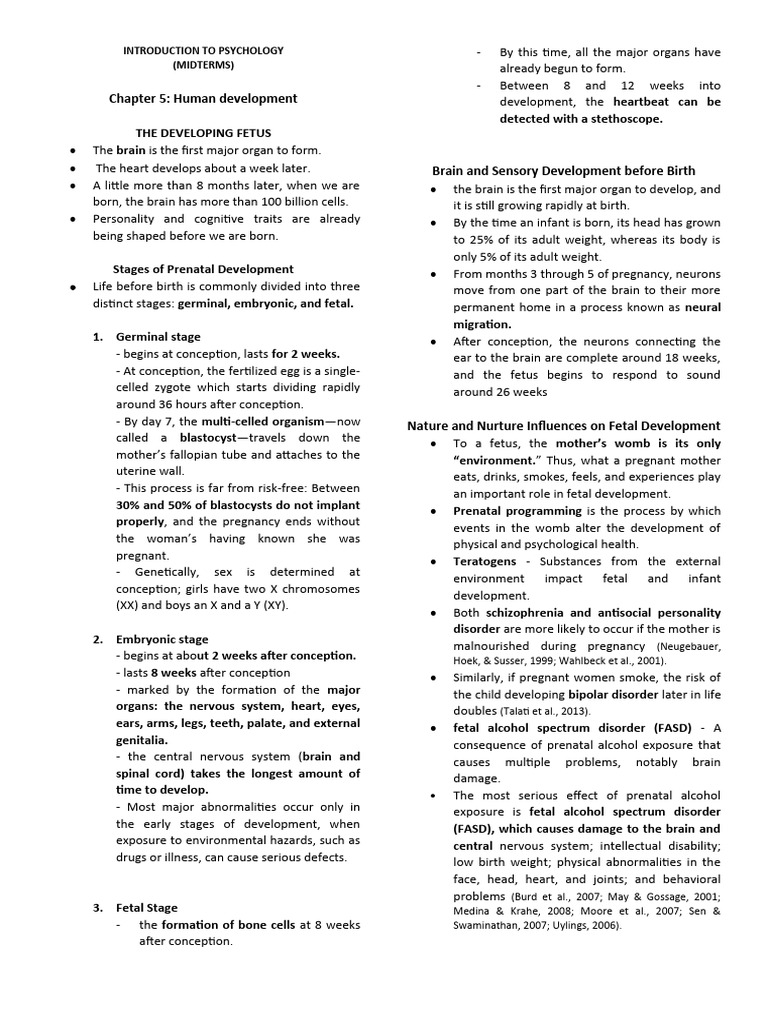 Introduction To Psychology | PDF | Prenatal Development | Pregnancy